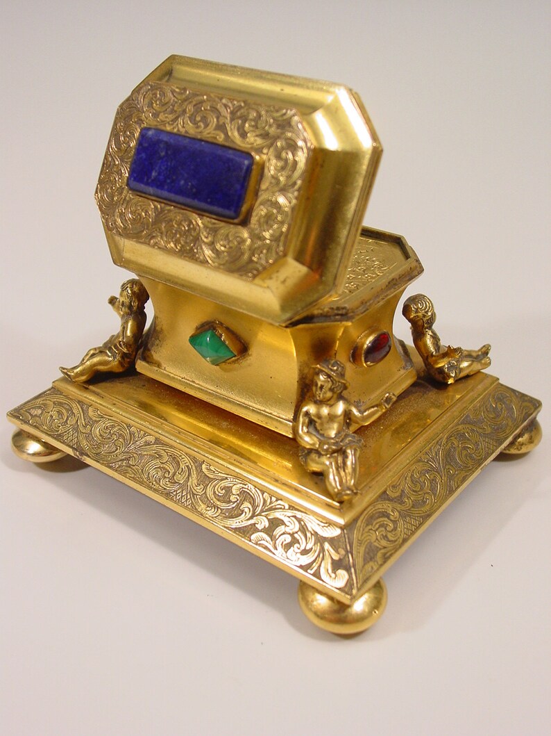 ANTIQUE BAROQUE INKSTAND - Silver Case Gilded - Figural Inkwell With ...