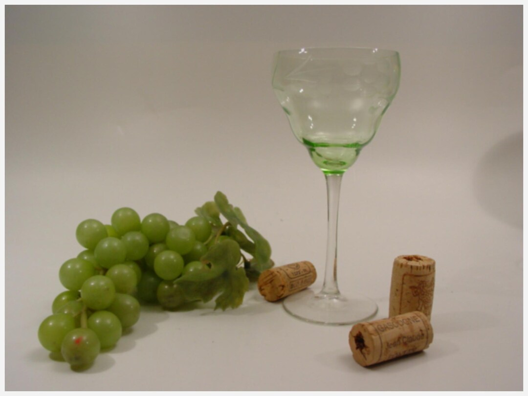 Wine Glass THERESIENTAL ART NOUVEAU German Stemware Flower Carved Green ...