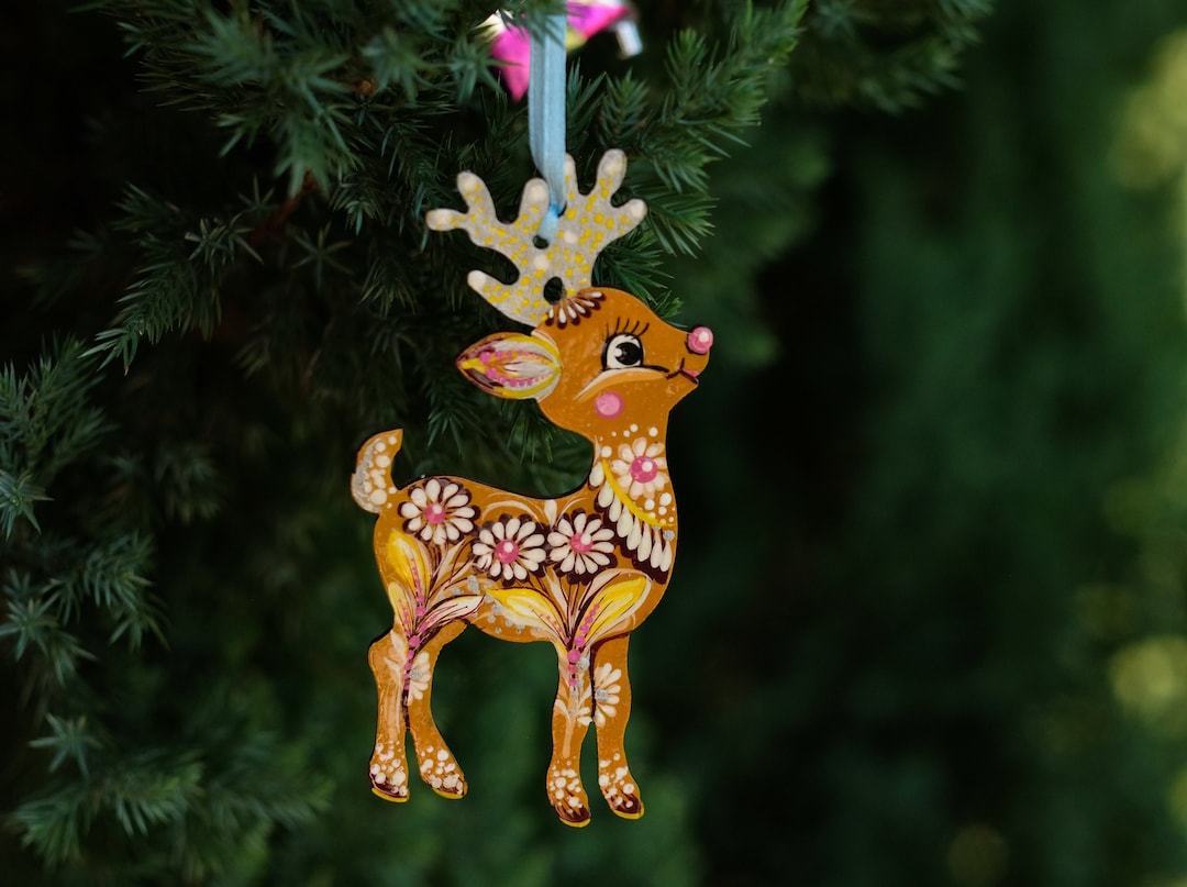 Deer Christmas Ornament, Ukrainian Christmas Decoration, Wooden ...