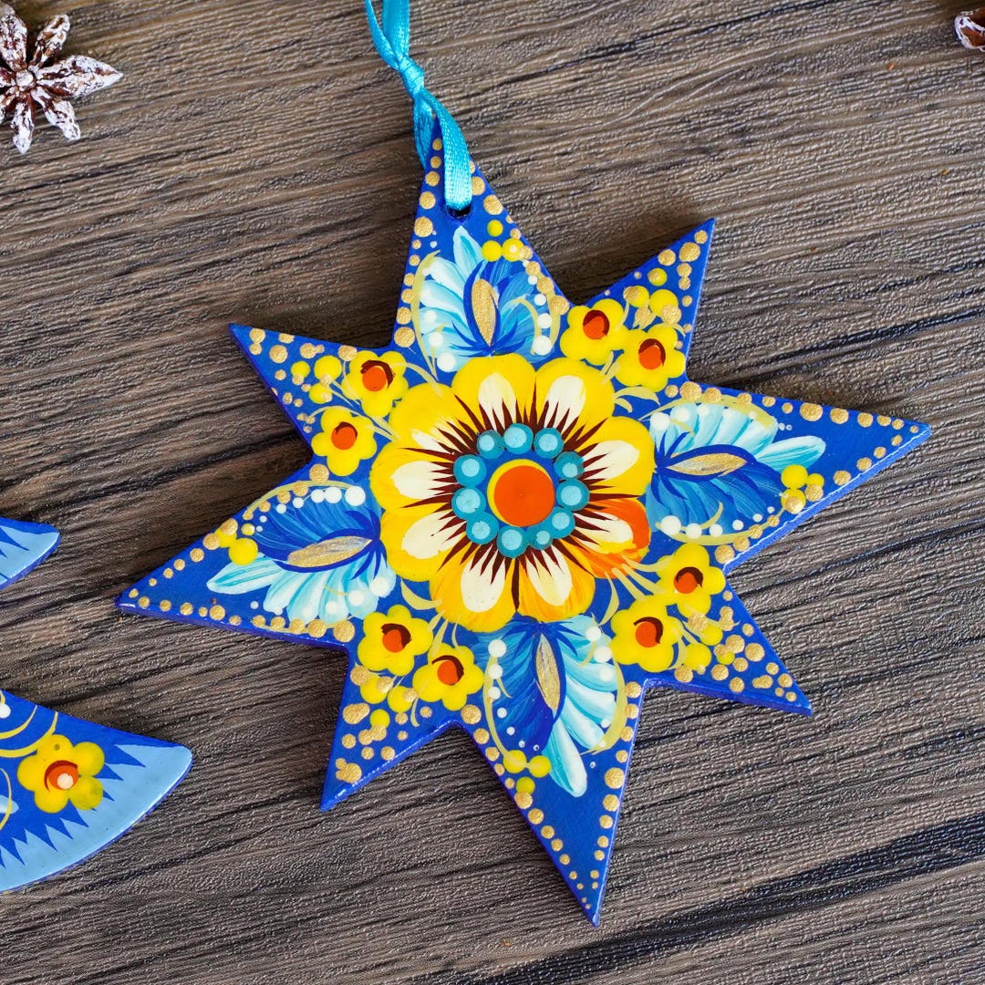 Hand-painted Wooden Star Christmas Ornament - Handmade Ukrainian ...