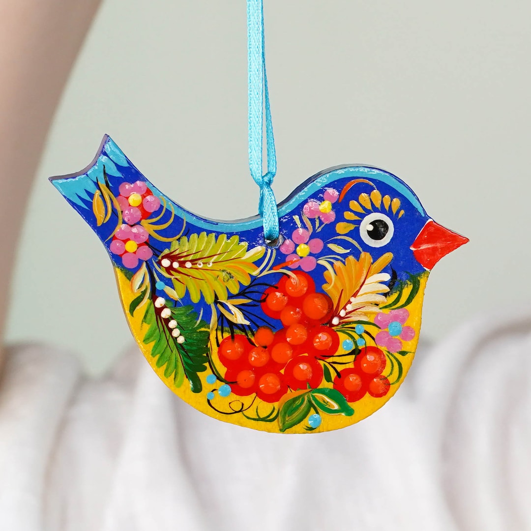 Painted Ukrainian Christmas Ornament - Blue & Yellow Bird Christmas ...