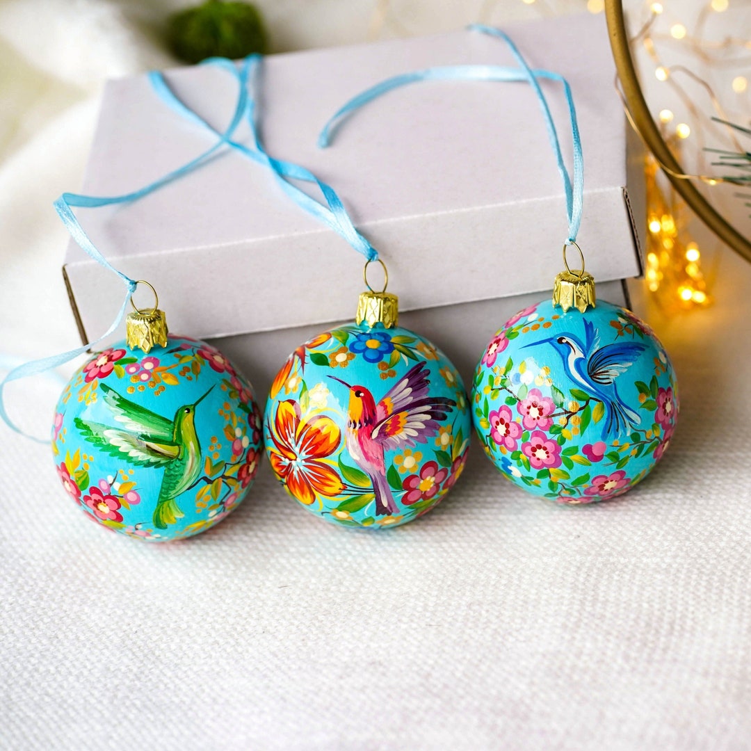 Hand Painted Set of Hummingbird Ornaments 3 Pcs - Ukrainian Christmas ...
