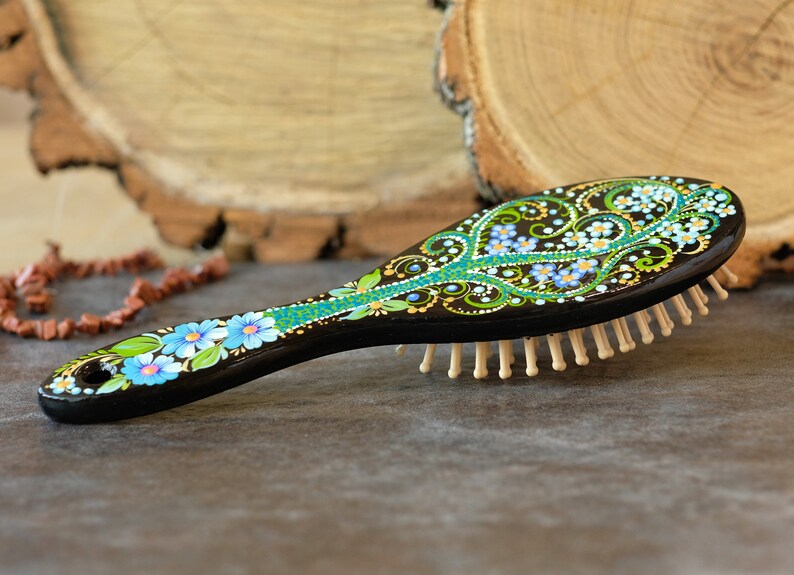 Wooden Hair Brush, Tree of Life Hair Brush, Wooden Bristle Brush, Fairy ...
