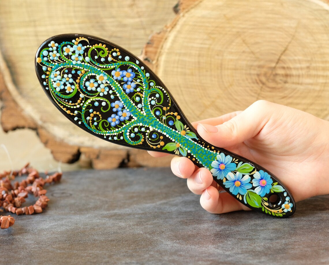 Wooden Hair Brush Tree of Life Hair Brush Wooden Bristle - Etsy