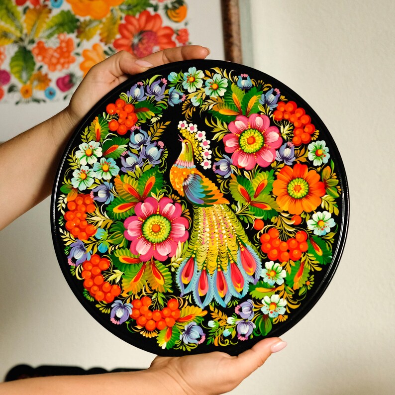 Decorative Wooden Plate 11.8 in - Hand-painted Ukrainian Wall Plate ...