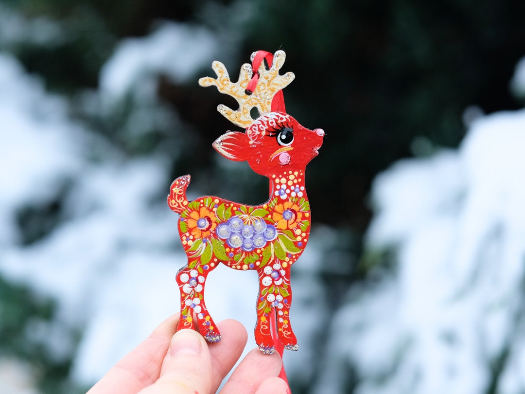 Deer Christmas Ornament, Ukrainian Christmas Decoration, Wooden ...