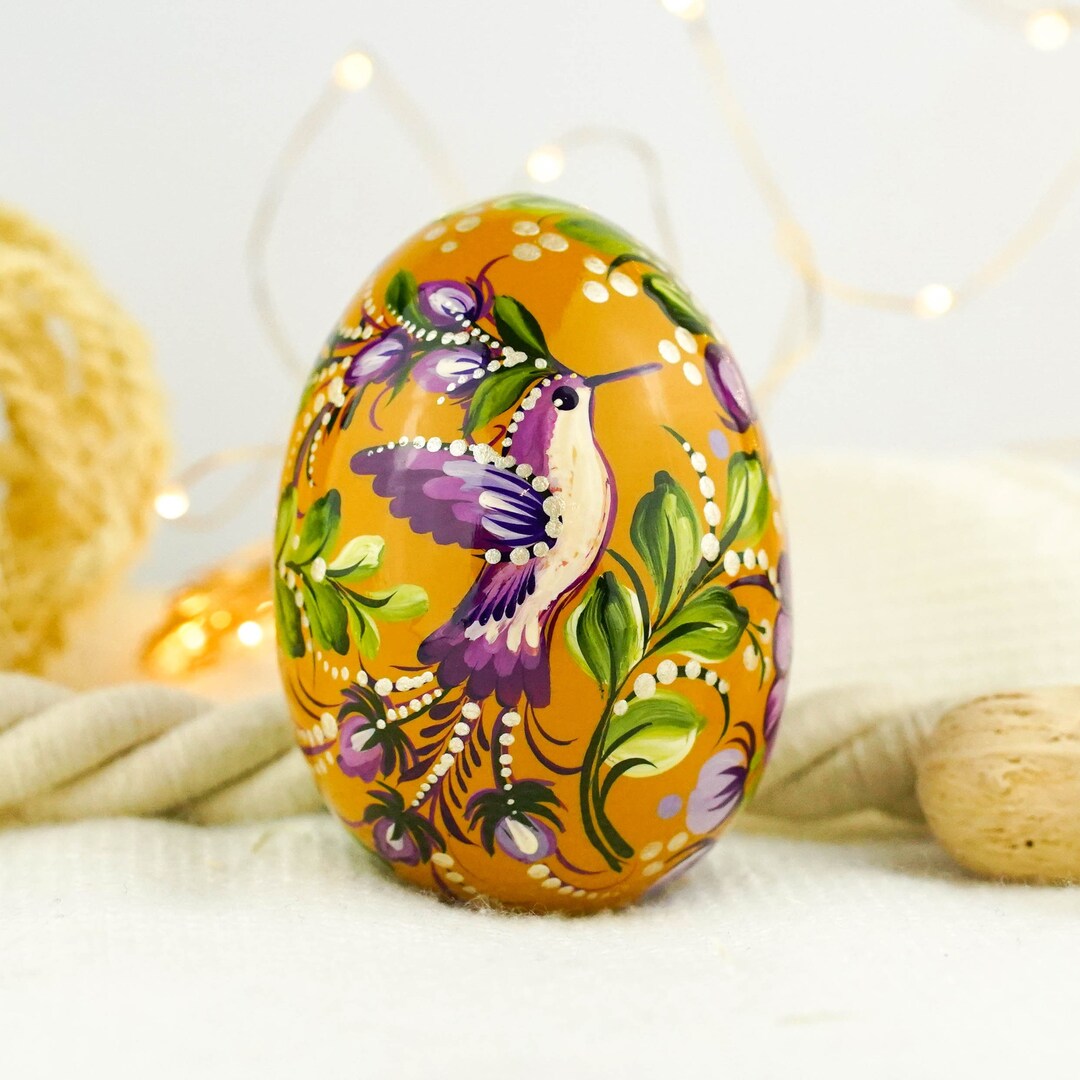 Large Hummingbird Easter Egg 3.54 in Hand-painted Wooden Easter Egg ...