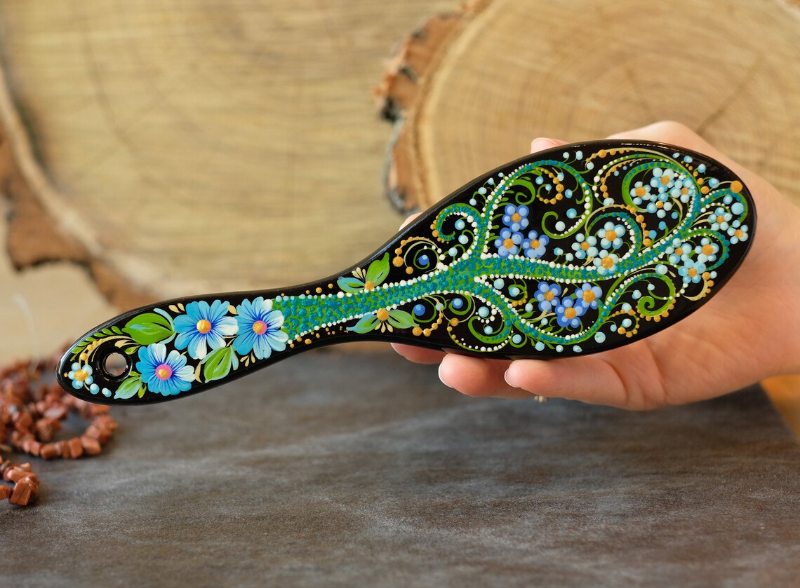 Wooden Hair Brush Tree of Life Hair Brush Wooden Bristle - Etsy