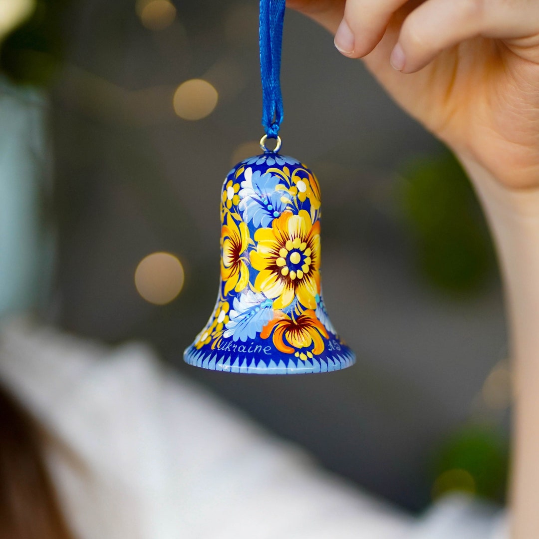 Hand Painted Ukrainian Christmas Bell Ornament - Handmade Wooden Tree ...