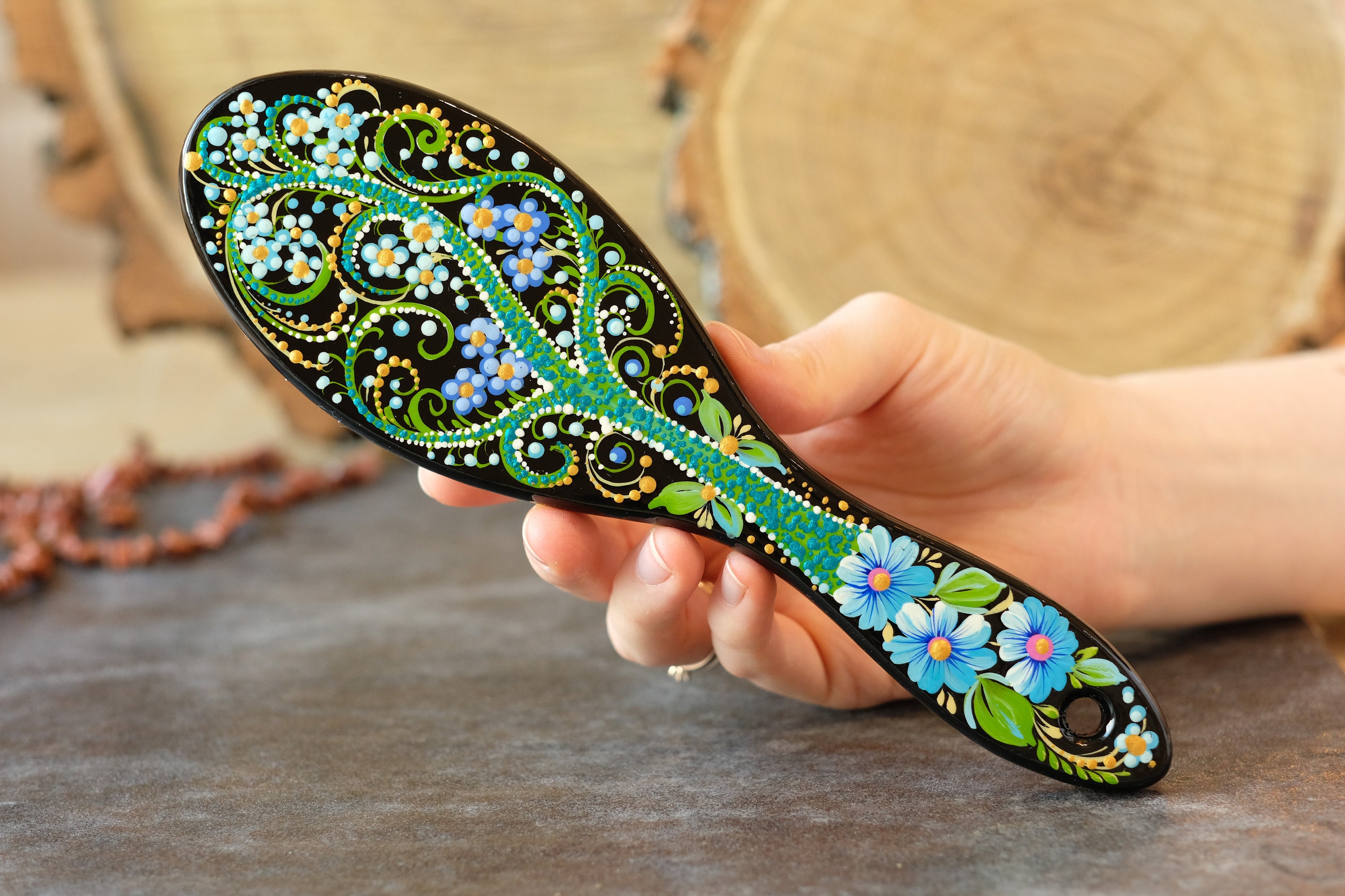 Wooden Hair Brush Tree of Life Hair Brush Wooden Bristle - Etsy