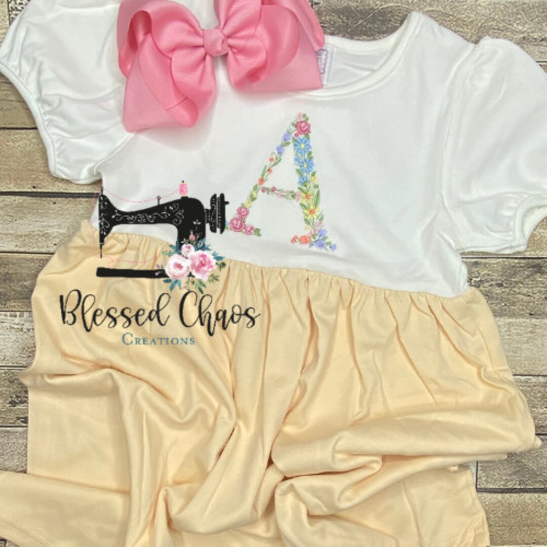 Personalized Floral Letter Monogrammed Dress, Ruffle Dress With Single ...