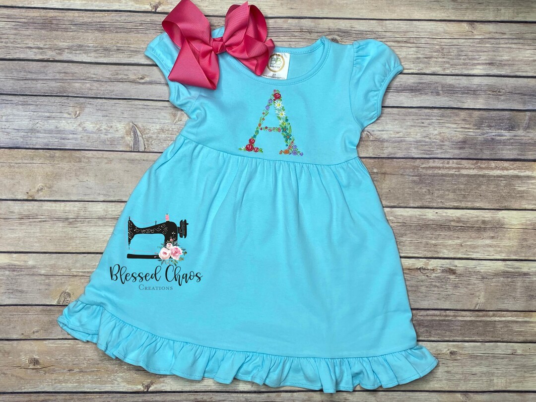 Personalized Floral Letter Monogrammed Dress, Ruffle Dress With Single ...