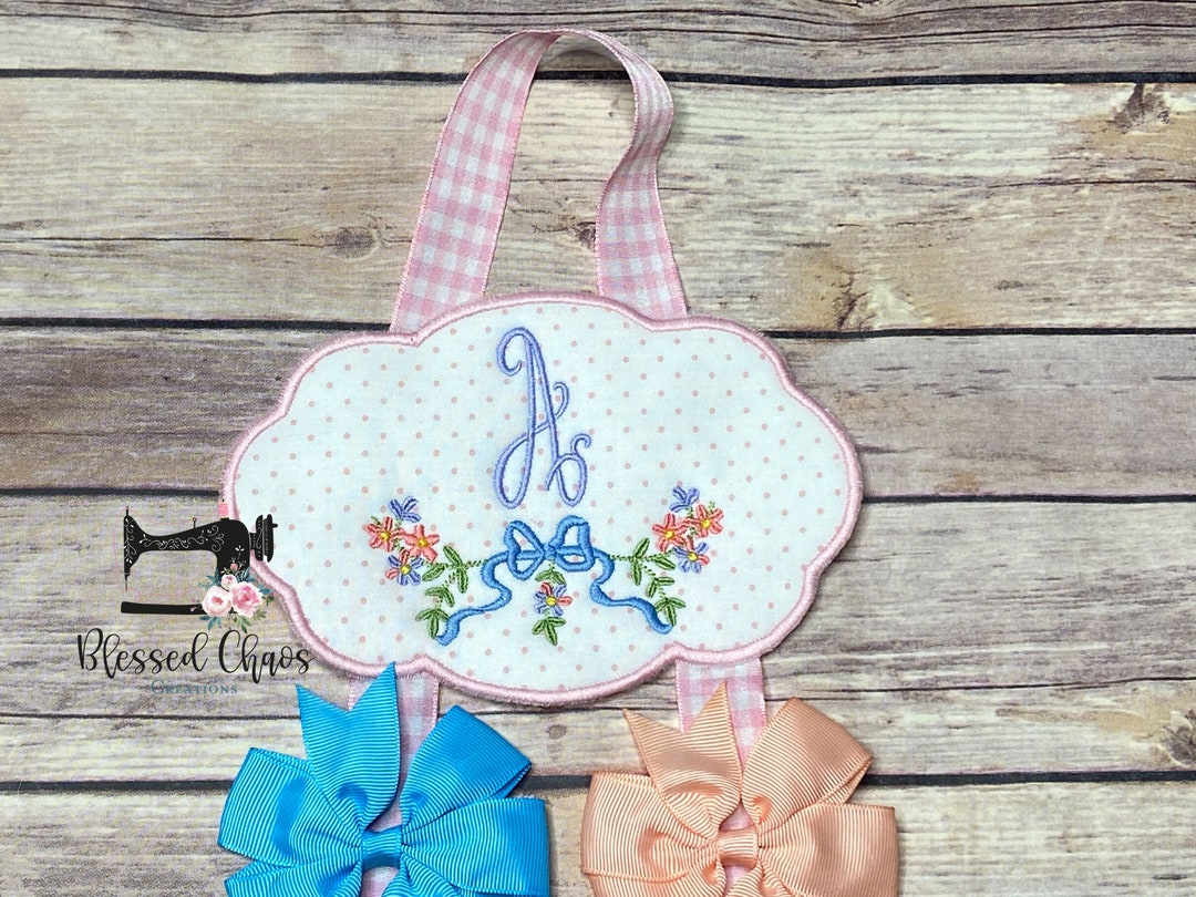 Personalized Embroidered Girls Hair Bow Holder, Ribbon Bow Holder ...