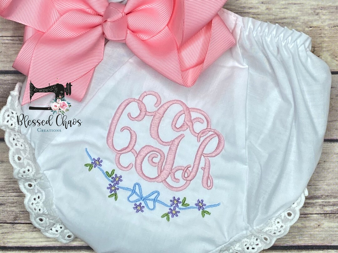Baby Girl Monogrammed Bloomers, Floral Monogram Bloomers, Monogrammed ...