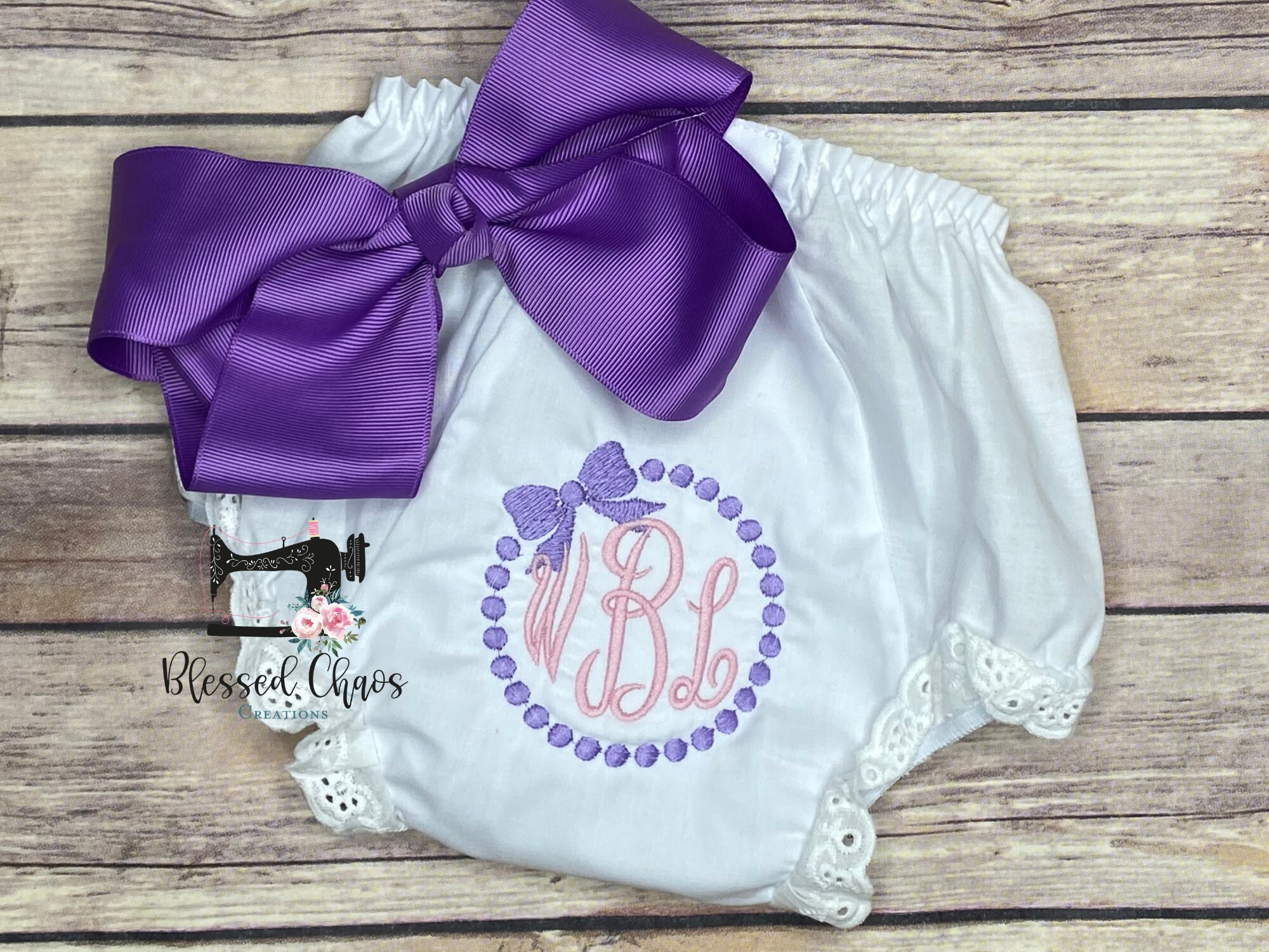 Baby Girl Monogrammed Bloomers, Bow Monogrammed Bloomers, Monogrammed ...