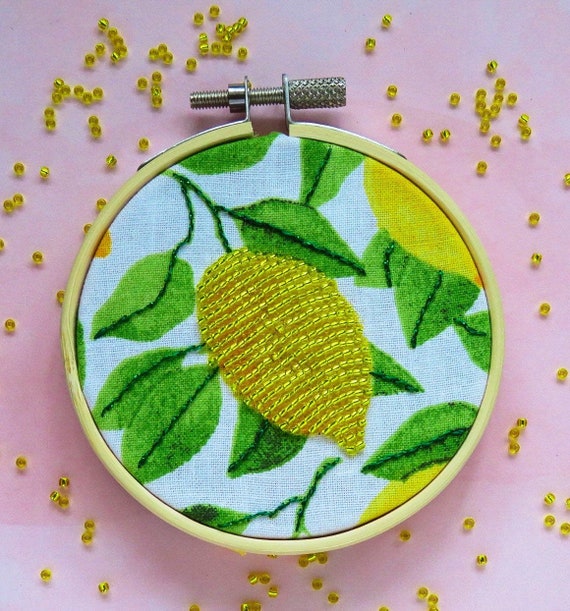 Lemon Beaded Embroidery Art Embroidery Hoop Mixed Media Art | Etsy