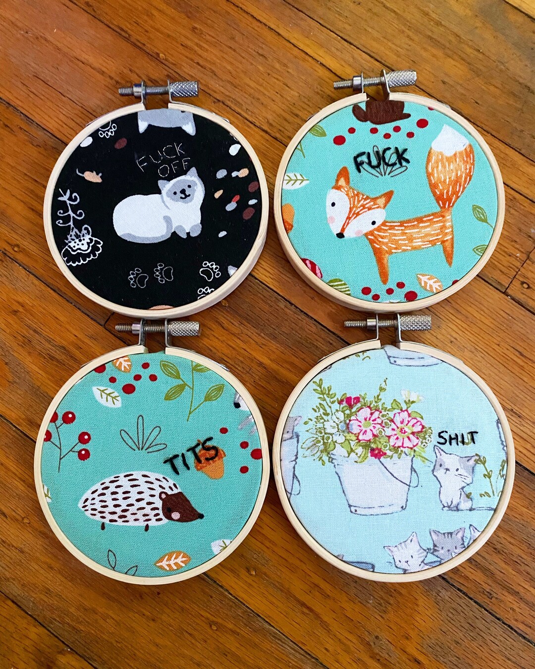 Custom Swearing Animal Embroidery Hoops, 4 Inch Hoops - Etsy