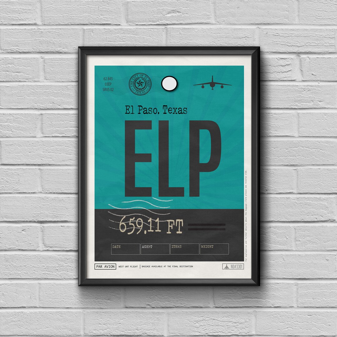 El Paso Airport Tag, Texas Travel Poster, ELP Airport Code, El Paso ...