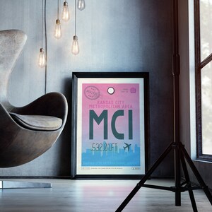 Kansas City Airport Tag, Missouri Travel Poster, MCI Airport Code ...