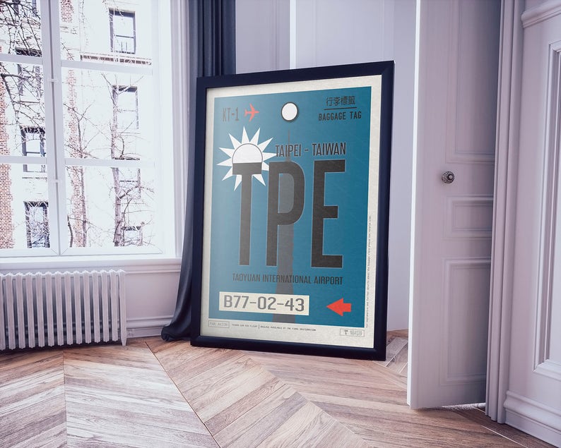 Taipei Airport Tag Taiwan Travel Poster TPE Airport Code - Etsy