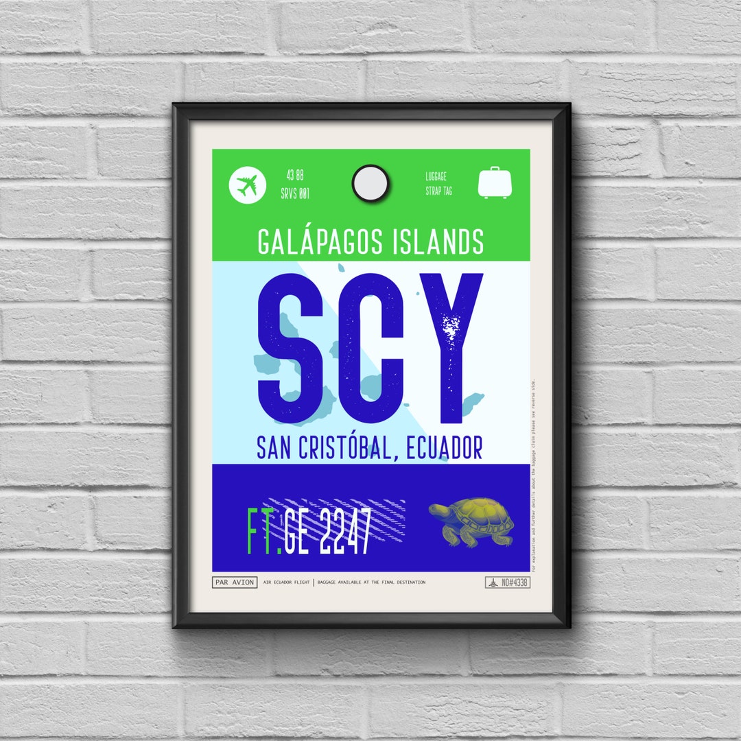 San Cristobal Airport Tag, Ecuador Travel Poster, SCY Airport Code ...