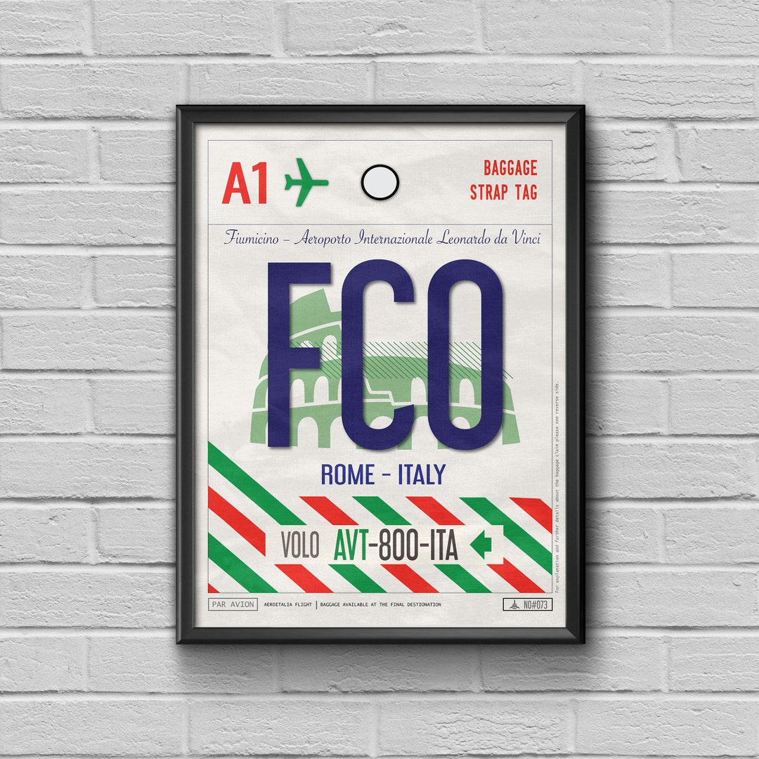 Rome Luggage Tag Print, Italy Framed Art Travel Decor, FCO Airport Code ...