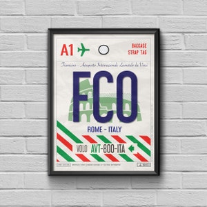 Rome Luggage Tag Print, Italy Framed Art Travel Decor, FCO Airport Code ...