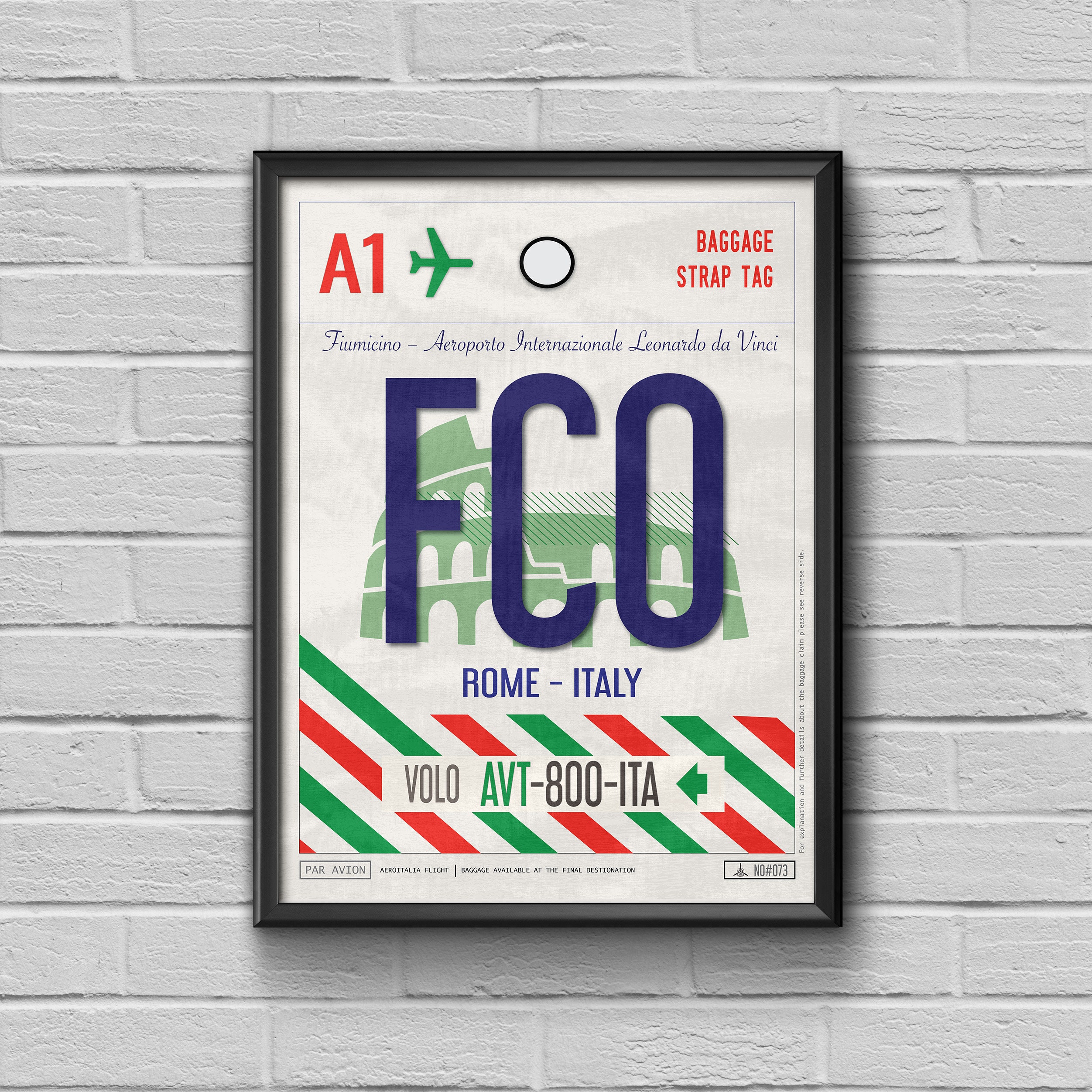 Rome Luggage Tag Print Italy Framed Art Travel Decor FCO - Etsy Ireland