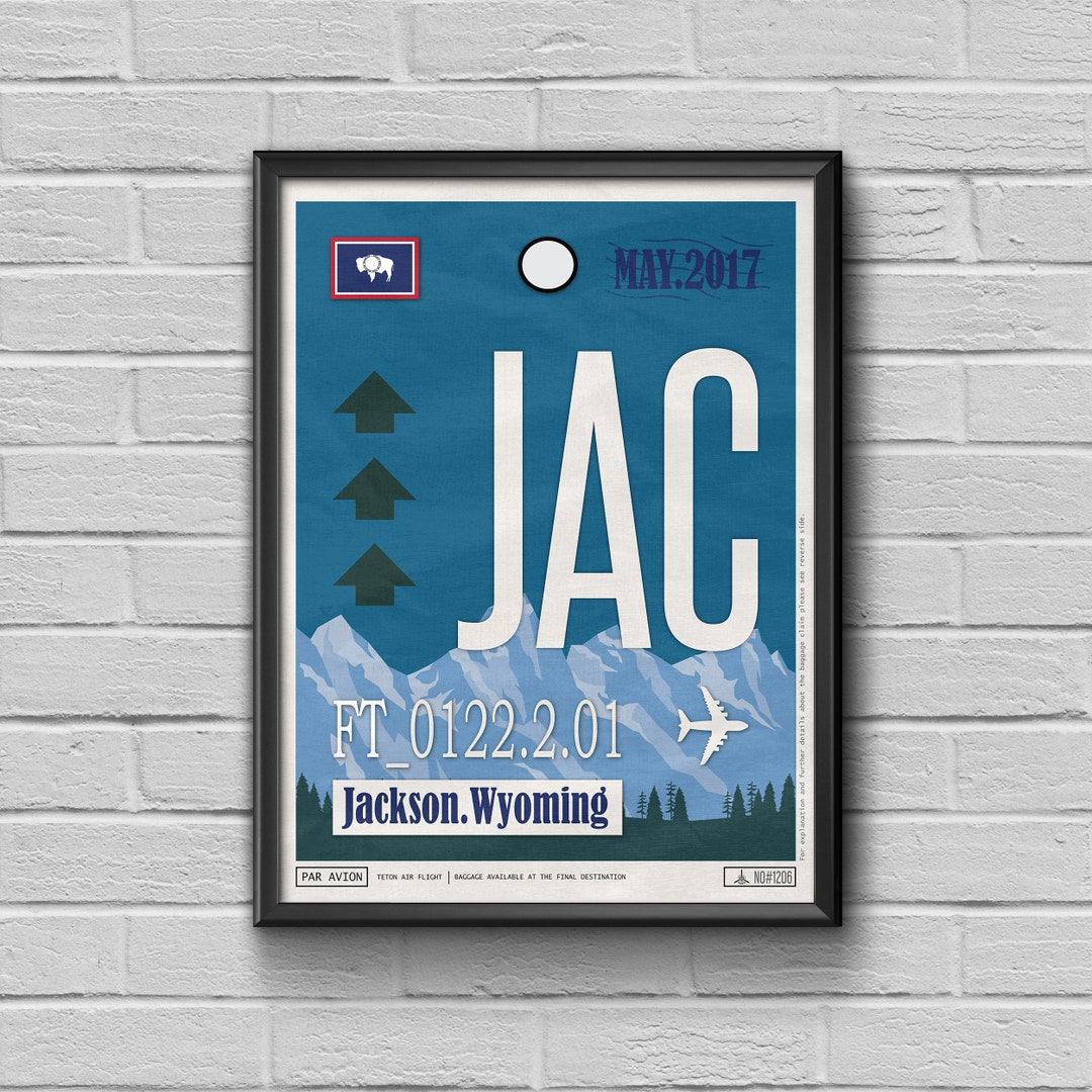 Jackson Airport Tag, Wyoming Travel Poster, JAC Airport Code, Jackson ...