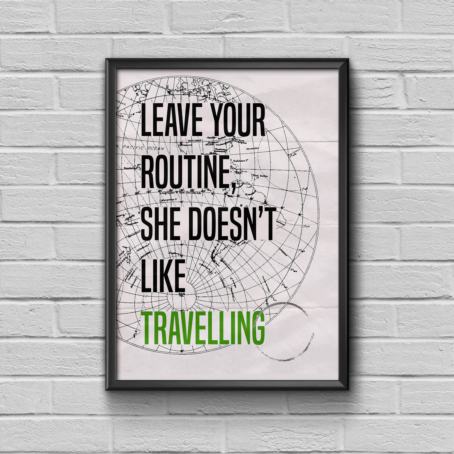 Leave Your Routine Travel Quote Vintage Map Print Quote | Etsy