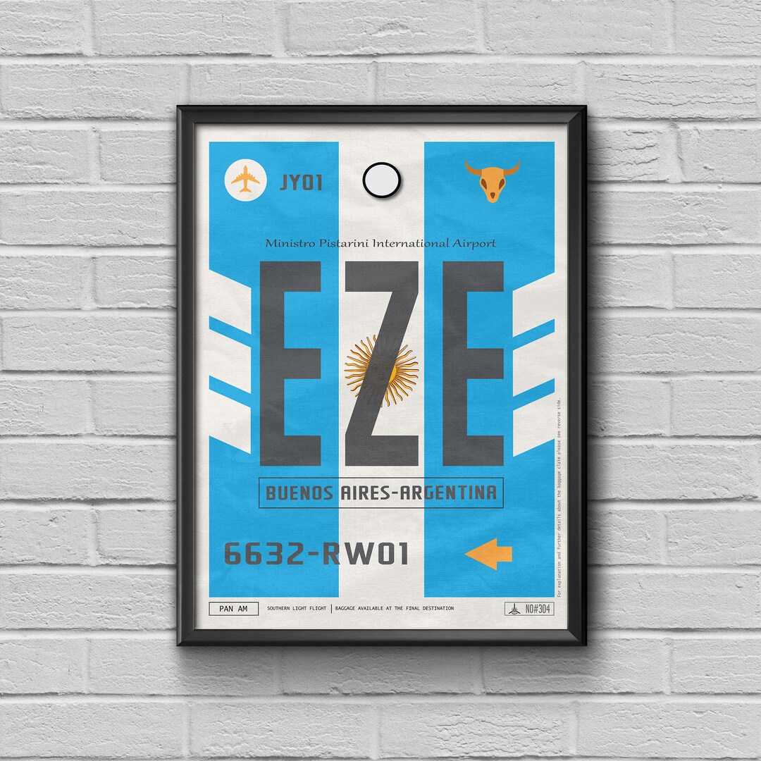 Buenos Aires Airport Tag, Argentina Travel Poster, EZE Airport Code ...