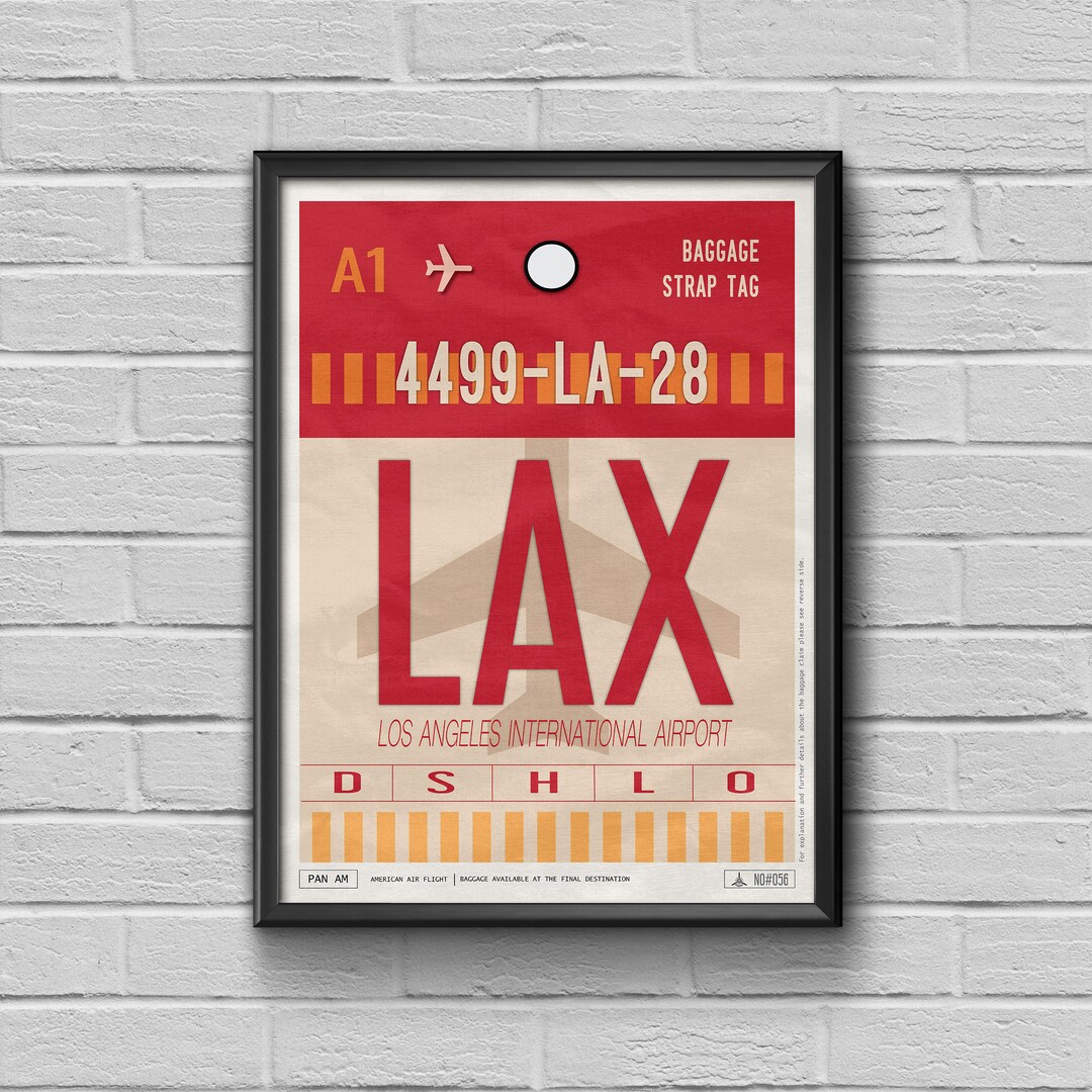 Vintage Los Angeles Airport, LAX Airport Code, Luggage Tag Print ...
