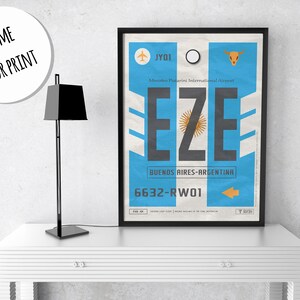 Buenos Aires Airport Tag, Argentina Travel Poster, EZE Airport Code ...