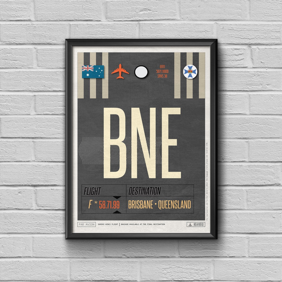 Brisbane Airport Tag, Australia Travel Poster, Brisbane Queensland ...
