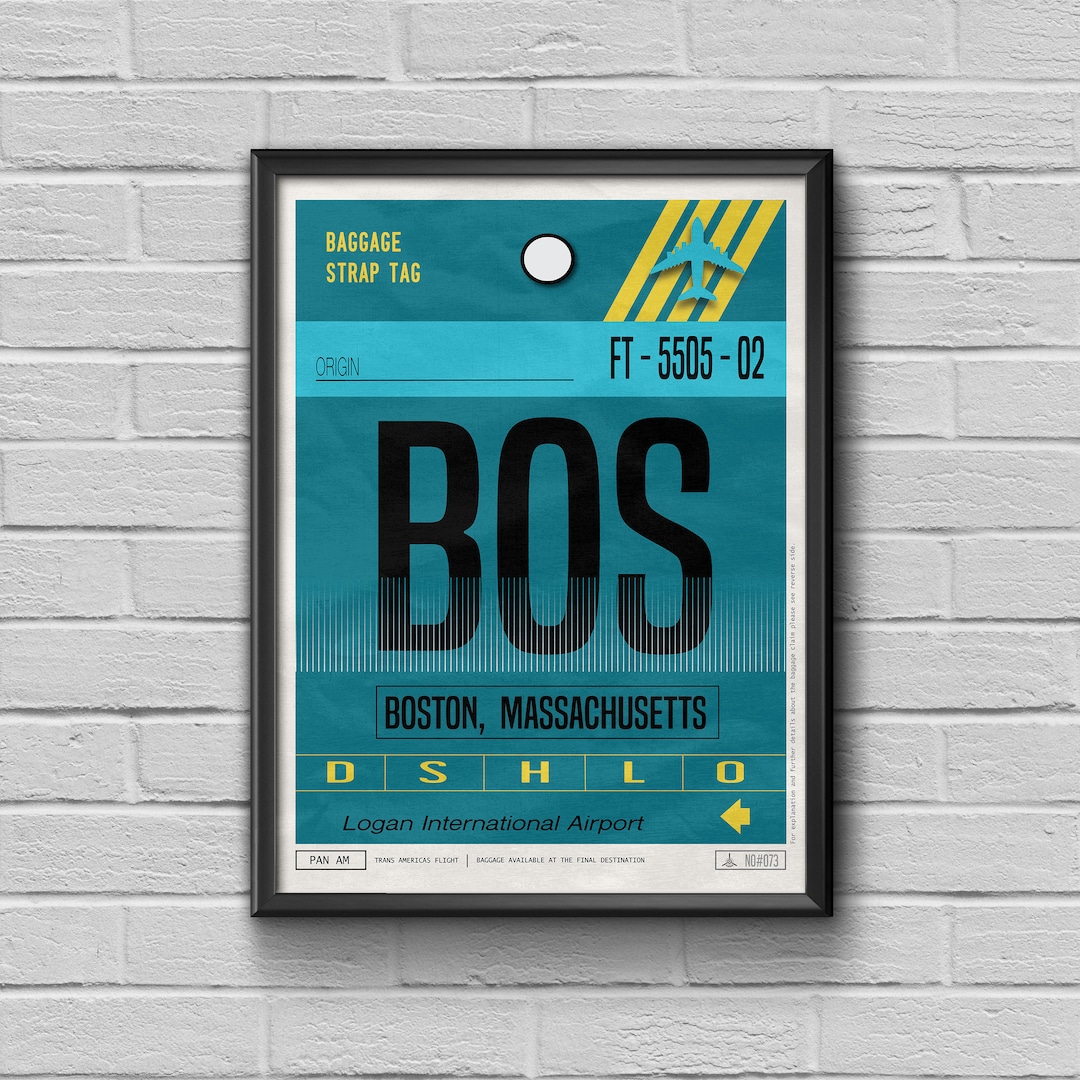 Boston Airport Tag, Massachusetts Travel Poster, BOS Airport Code ...
