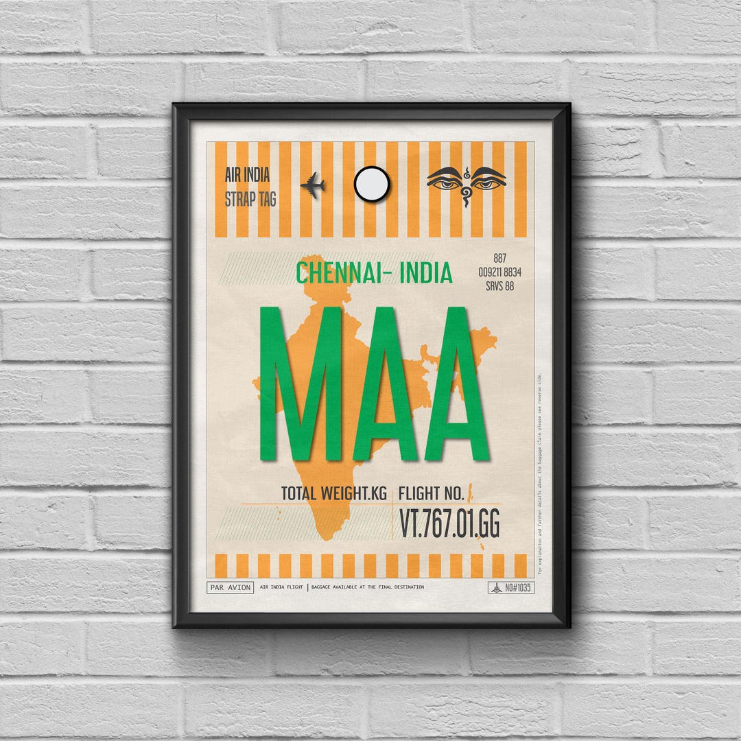 Chennai India MAA Airport Code Luggage Tag Travel Poster - Etsy