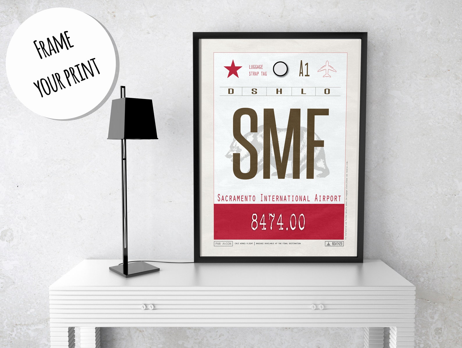 Sacramento Airport Tag California Travel Poster SMF Airport - Etsy