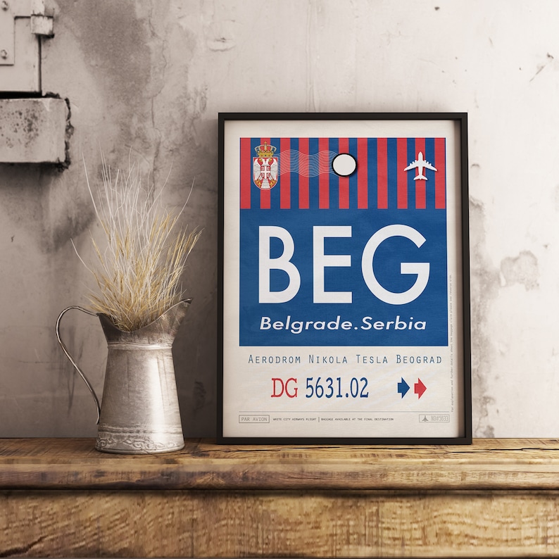 Belgrade Airport Tag Serbia Travel Poster BEG Airport Code - Etsy