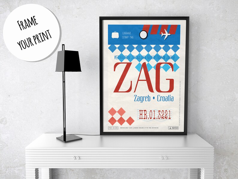 Zagreb Airport Tag Croatia Travel Poster ZAG Airport Code | Etsy