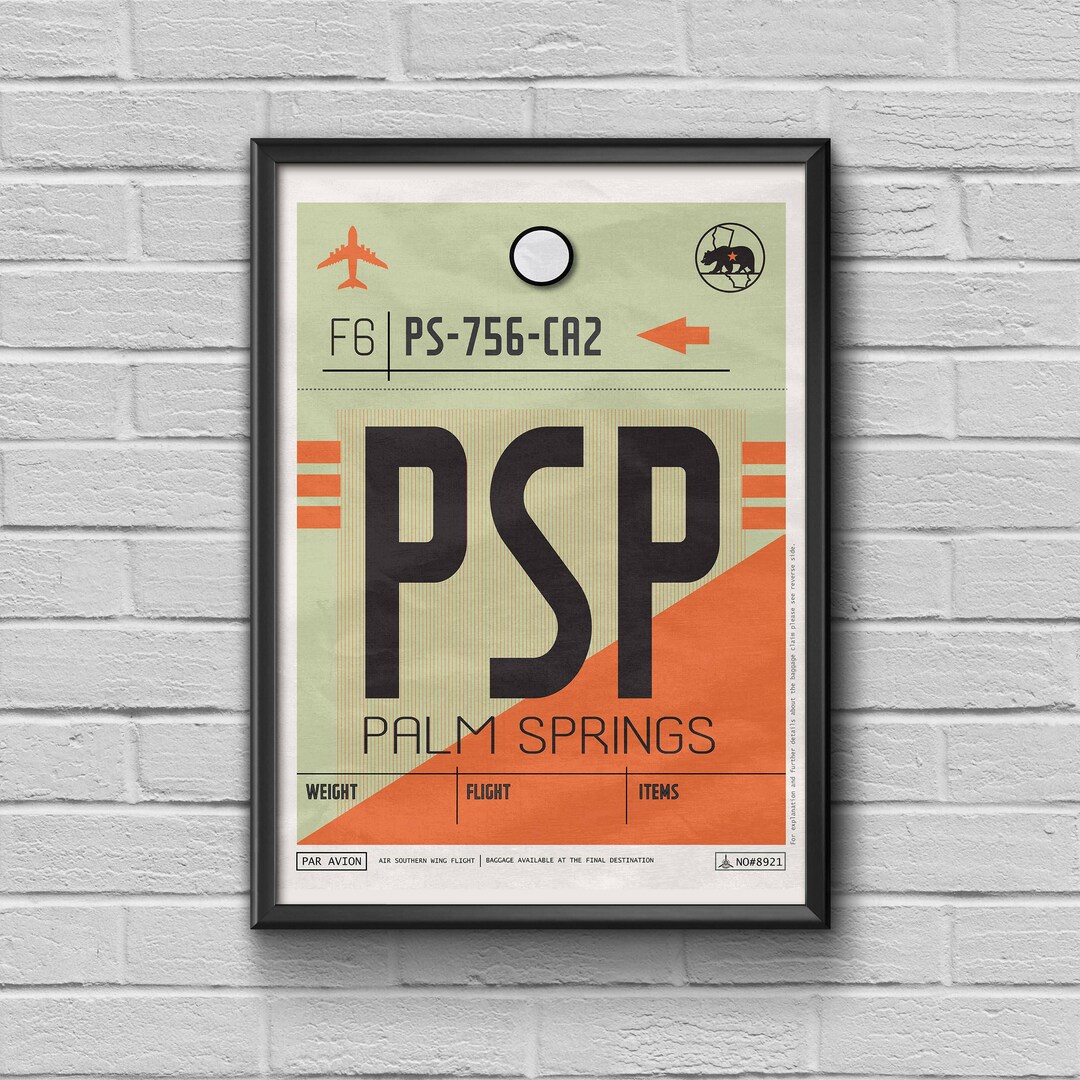 Palm Springs Airport Tag Poster, Vintage Travel Art, PSP - Etsy