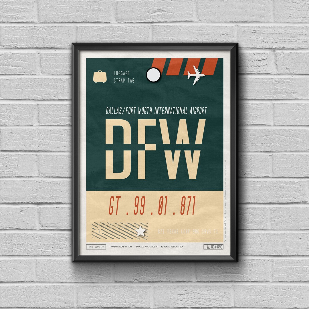 Dallas Airport Tag, Fort Worth Travel Poster, DFW Airport Code, Dallas ...