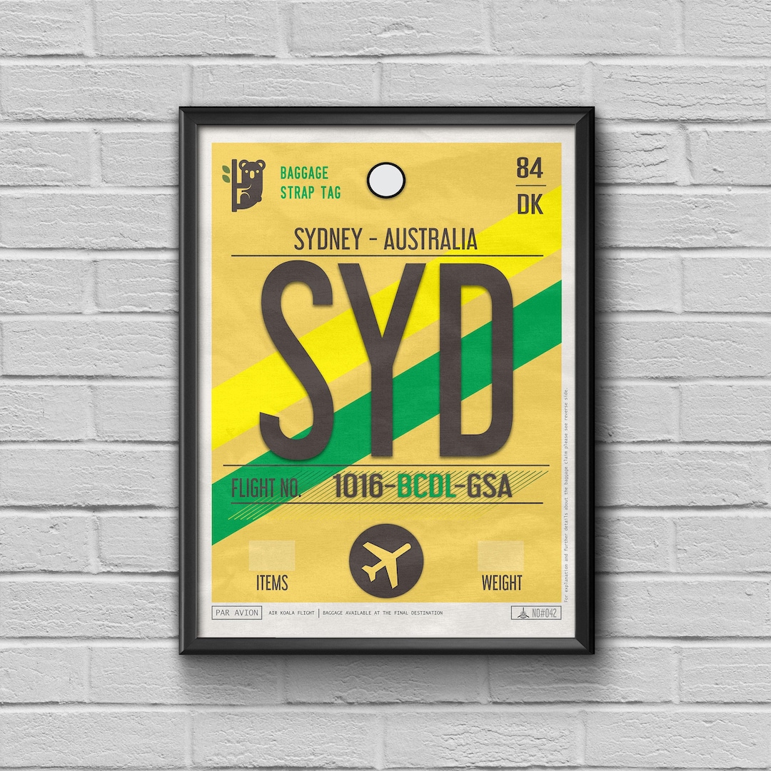 Vintage Sydney Airport Tag Poster, Australia Souvenir - Etsy