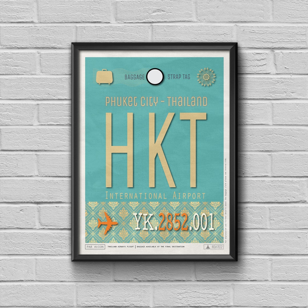 Phuket Airport Tag, Thailand Travel Poster, HKT Airport Code, Thai ...