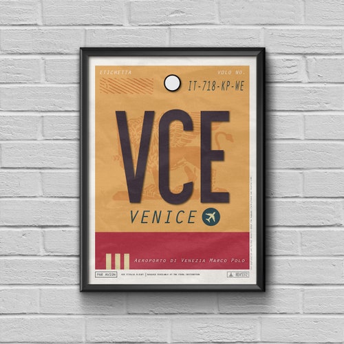 Venice Airport Tag Italy Travel Poster VCE Airport Code - Etsy