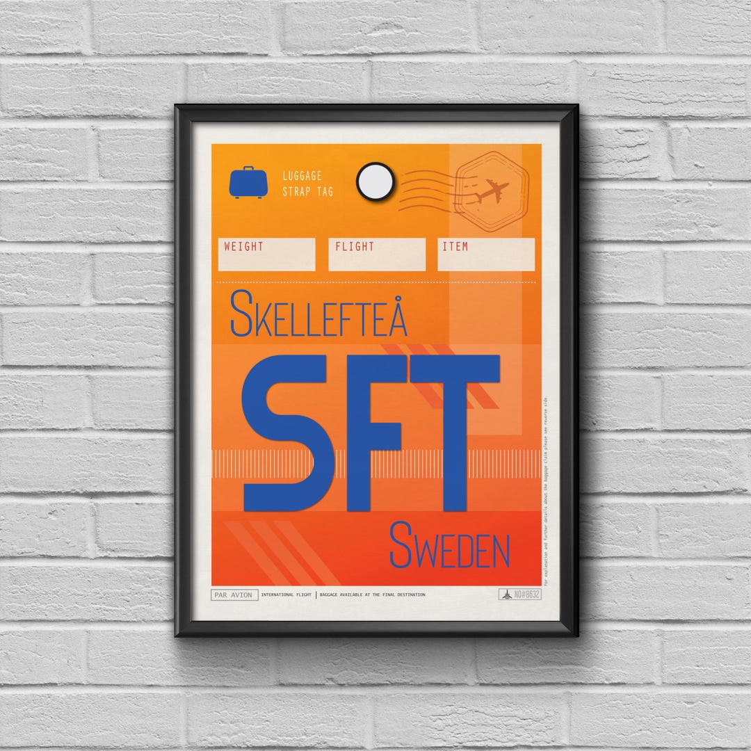 Skellefteå Airport Tag, SFT Airport Code, Sweden Souvenir, Vintage ...