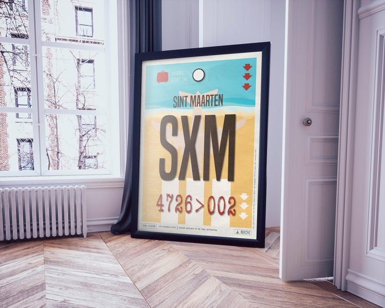 Sint Maarten Airport Tag - Caribbean Travel Poster SXM Code ...