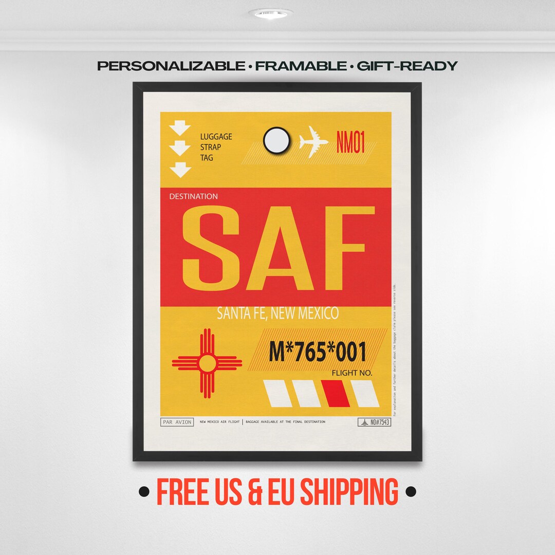 Santa Fe SAF Airport Code Print, New Mexico Travel Poster - Etsy