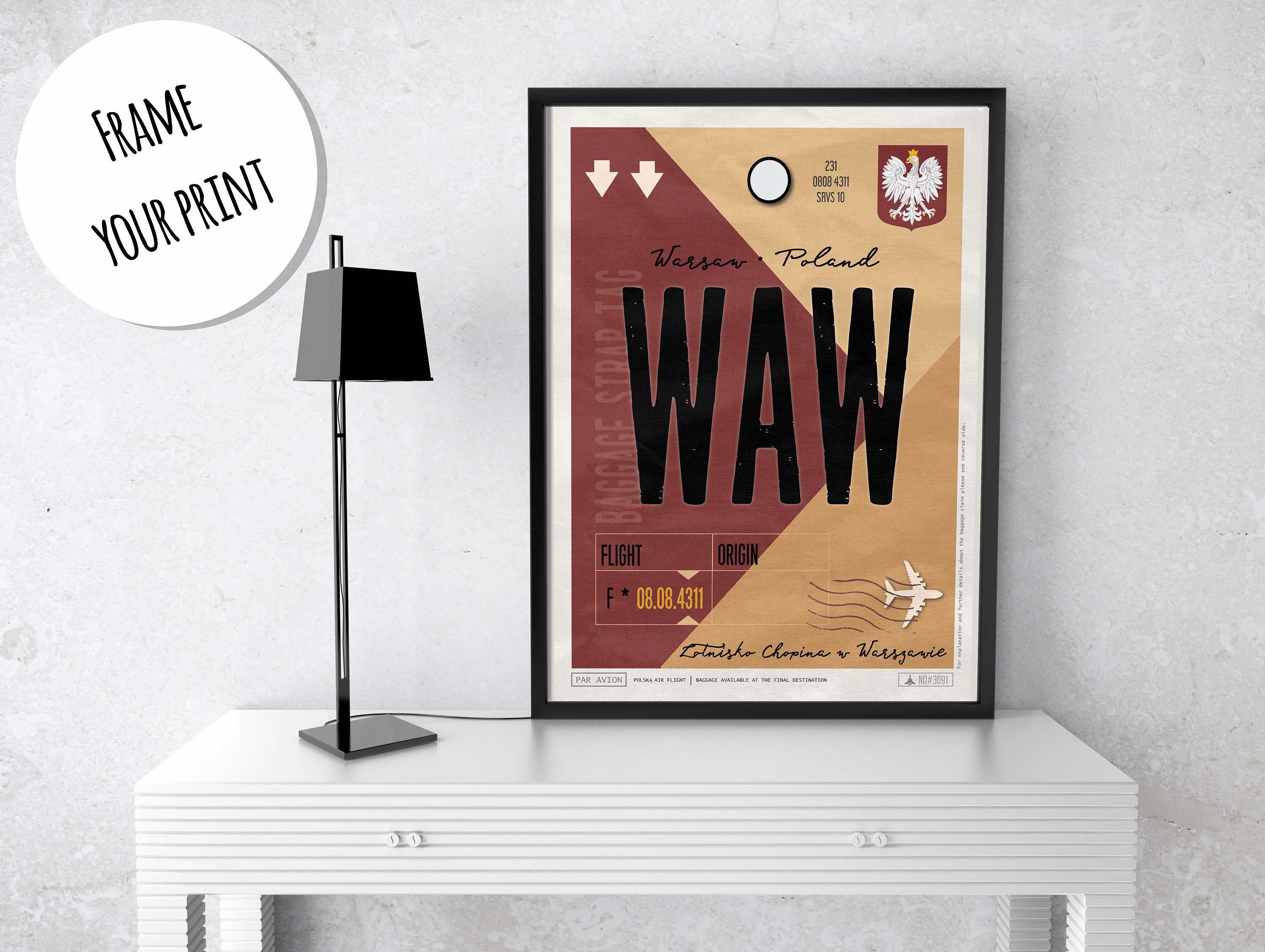 Warsaw Luggage Tag Poland Poster Warsaw Airport Tag Print | Etsy