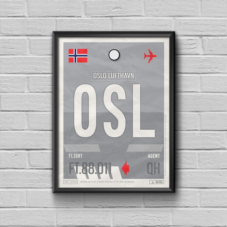 Oslo Airport Tag Norway Travel Poster OSL Airport Code - Etsy