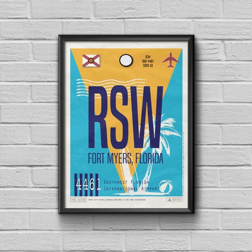 Fort Myers Airport Tag Florida Travel Poster RSW Airport - Etsy